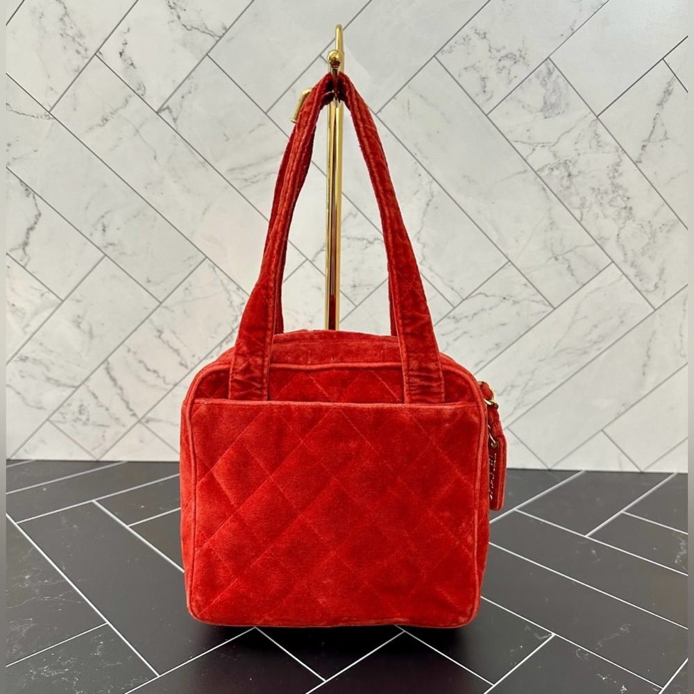 Chanel Red Velour Quilted Bag (Vintage) - Gem